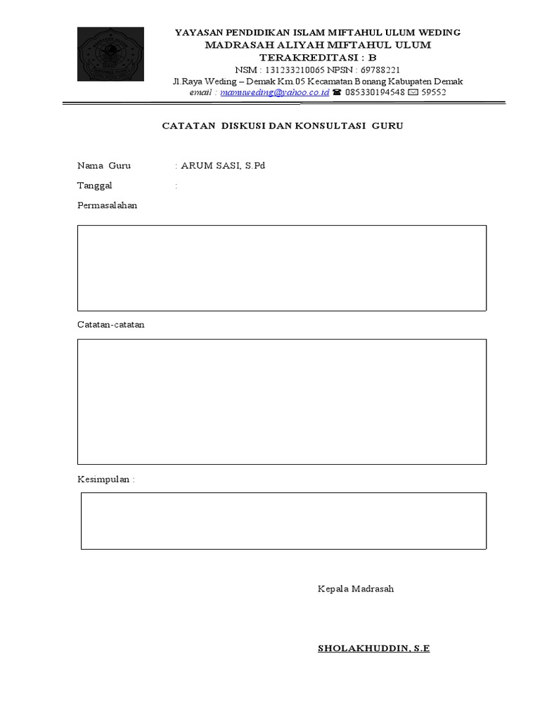 29.2. Catatan Diskusi Dan Konsultasi Guru | PDF