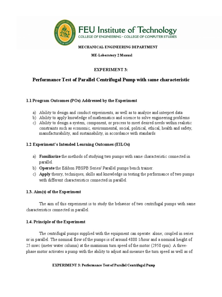 Melab Exp.3 TENT | PDF | Pump | Experiment