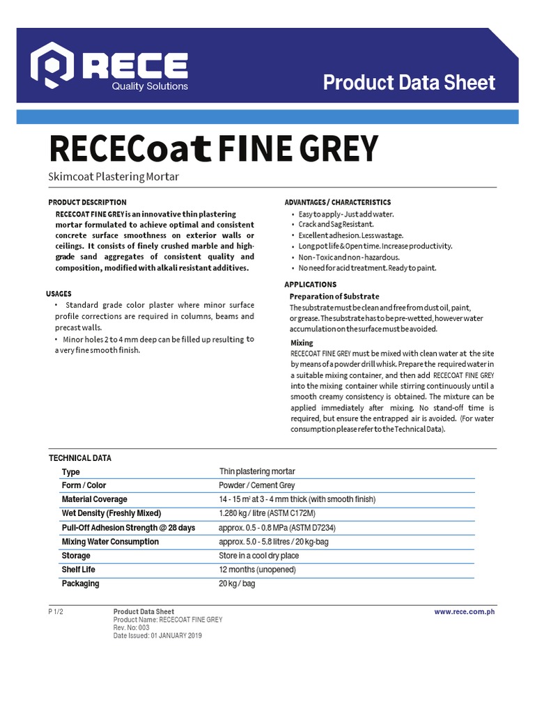 PDS RECECoat FINE GREY | PDF | Paint | Concrete