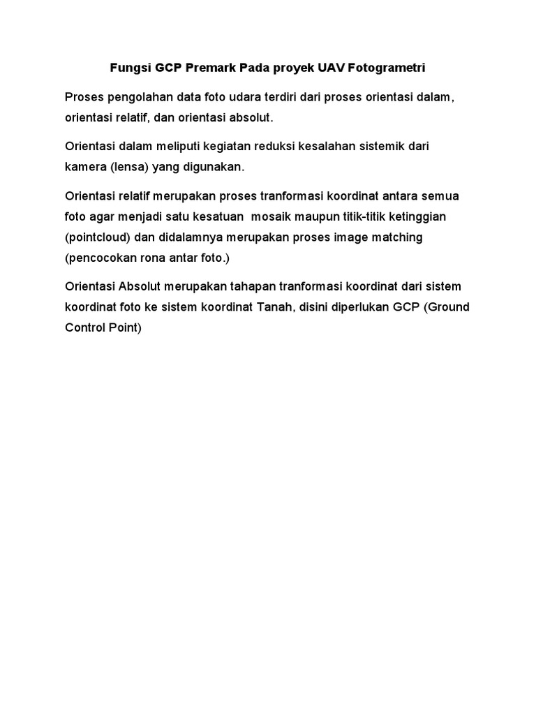 Fungsi GCP Premark Pada Proyek UAV Fotogrametri | PDF