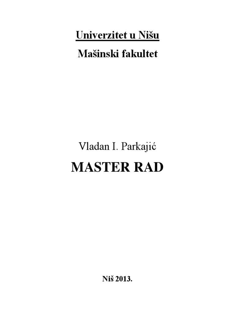 Master Rad: Univerzitet U Nišu Mašinski Fakultet | PDF