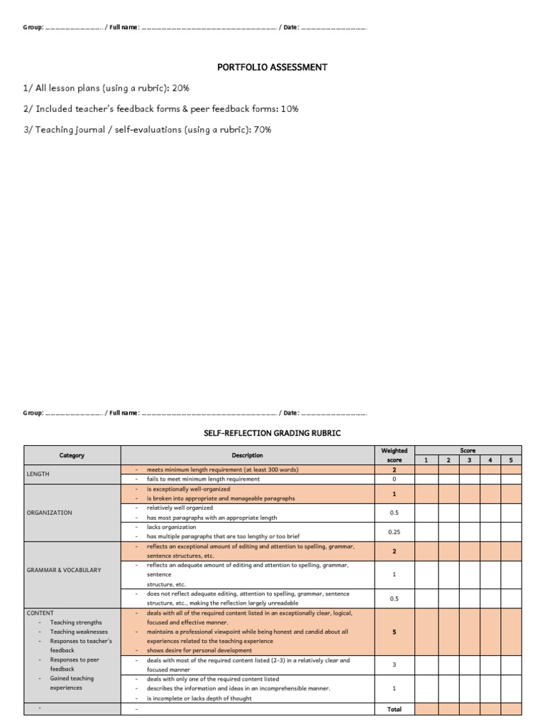 Group Portfolio Assessment Rubric | PDF | Rubric (Academic) | Lesson Plan