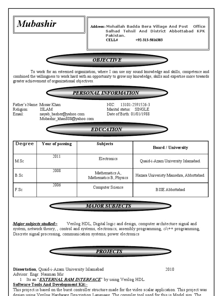 Mubashir CV | PDF | Hardware Description Language | Engineering