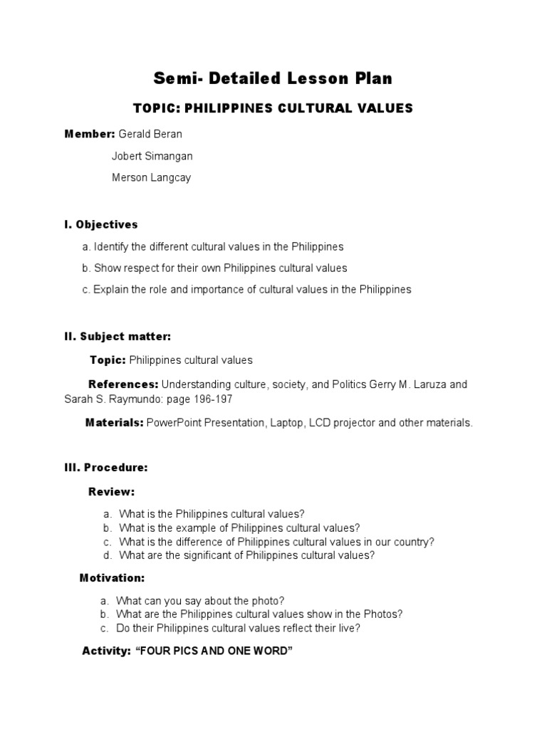 Semi-Detailed Lesson Plan | PDF | Philippines | Social Institutions