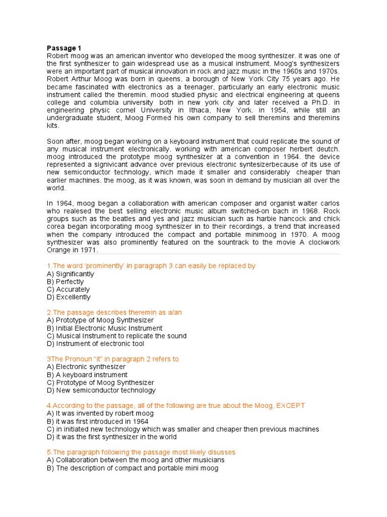 Toefl Reading | PDF | Synthesizer | Music Technology