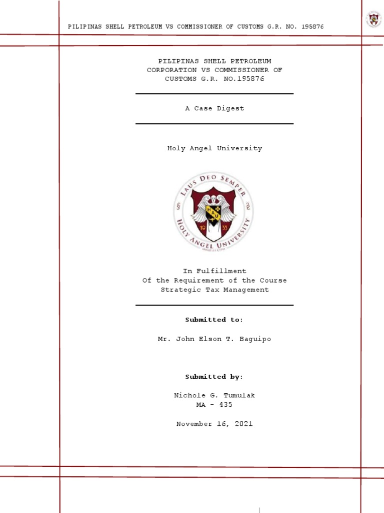 Tumulak Nichole G CaseDigest | PDF | Petroleum | Royal Dutch Shell