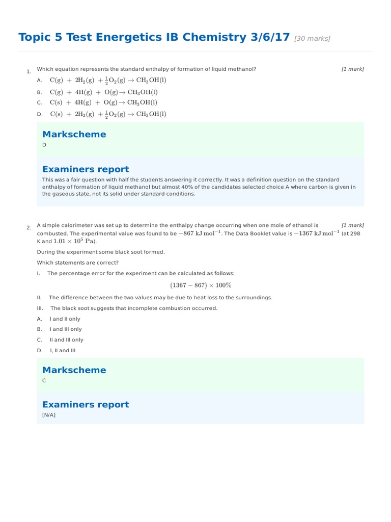 Energetics Test for IB Chemistry | PDF | Enthalpy | Electron