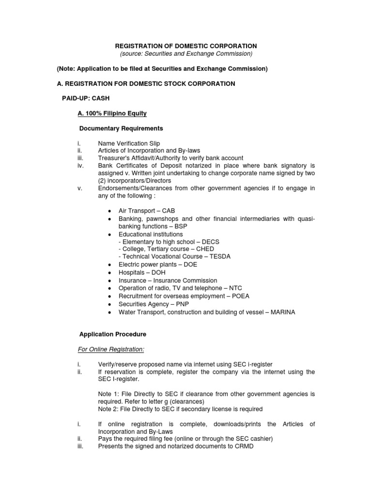 Registration of Domestic Corporation - Sec | PDF | Real Estate ...