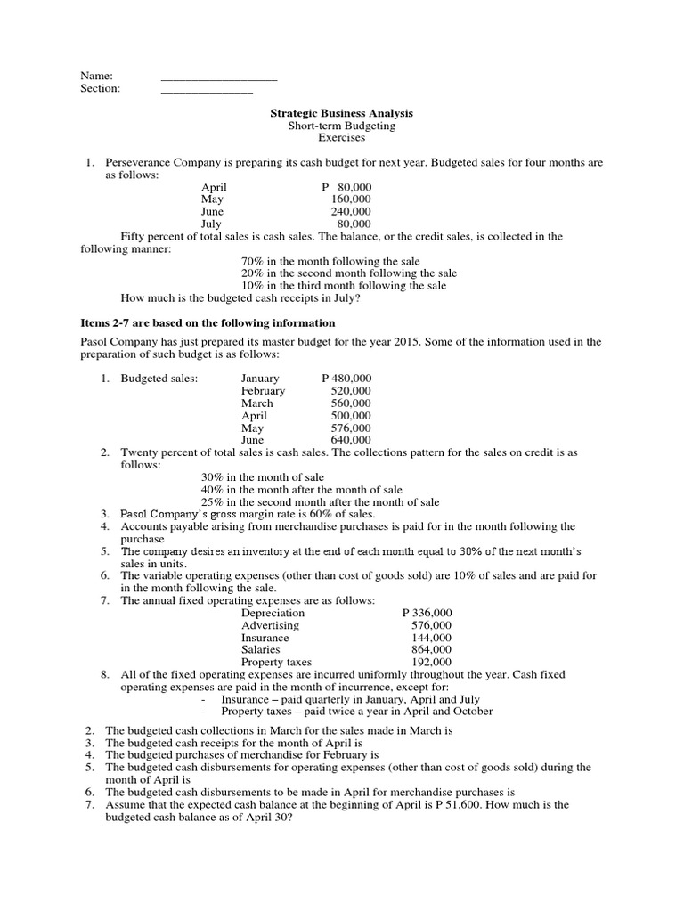 Short-Term Budgeting Exercises | PDF | Balance Sheet | Expense