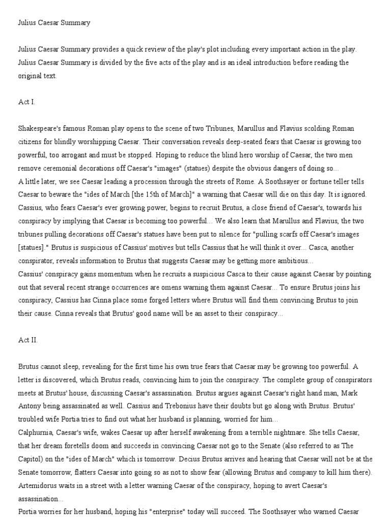 Summary of Julius Caesar Play | PDF | Mark Antony | Julius Caesar