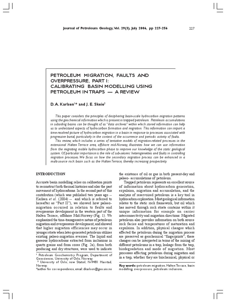 (2006 Karlsen & Skeie) Petroleum Migration, Faults and Overpressure, Part I. Calibrating Basin ...
