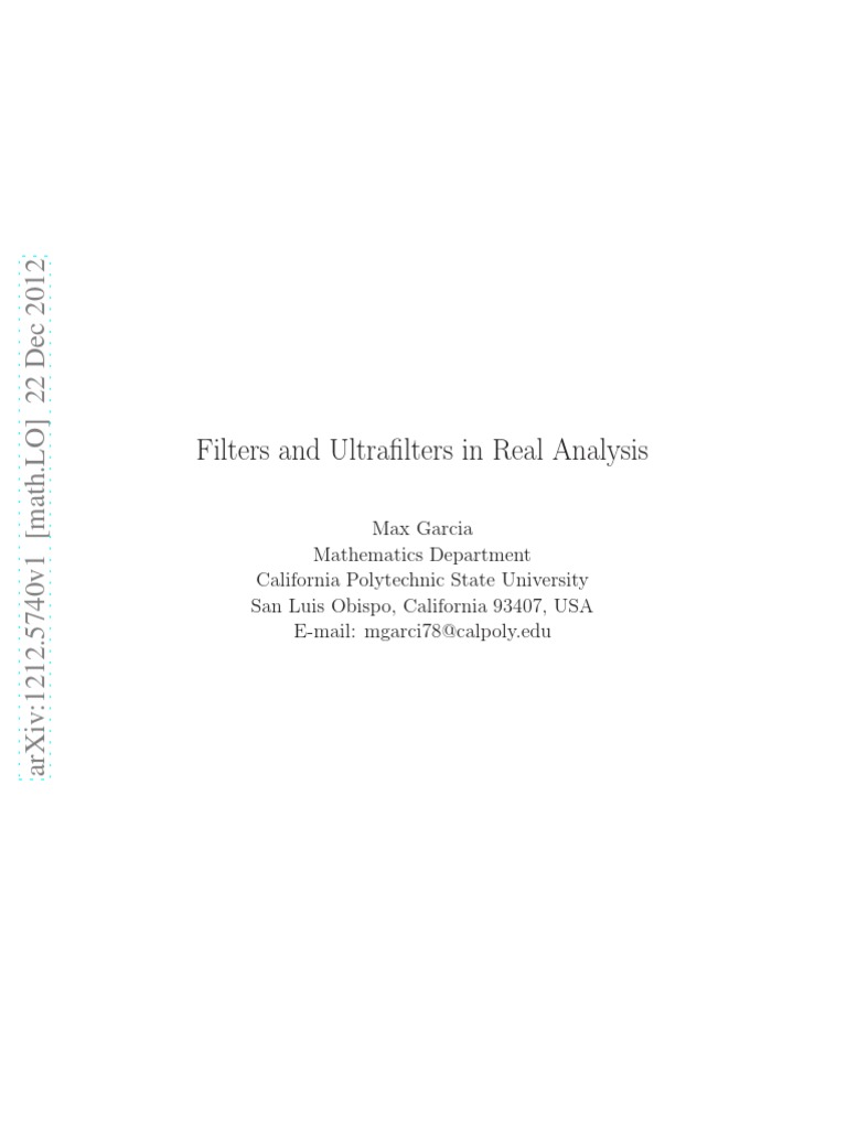 Filters and Ultrafilters in Real Analysis | PDF | Field (Mathematics ...