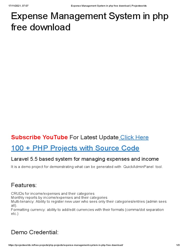 Expense Management System in PHP Free Download - Projectworlds | PDF | Php | Databases