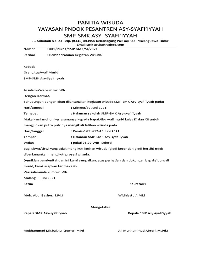 Surat Pemberitahuan WISUDA | PDF