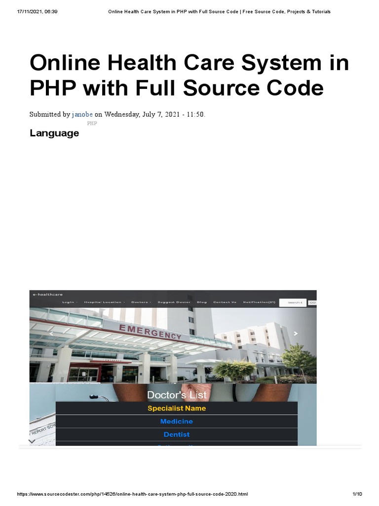 Online Health Care System in PHP With Full Source Code - Free Source Code, Projects & Tutorials ...