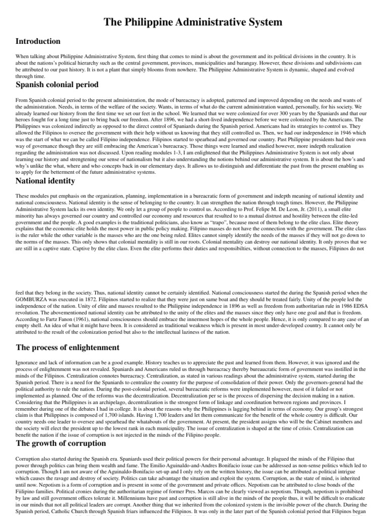 The Philippine Administrative System | PDF | Philippines | Nationalism
