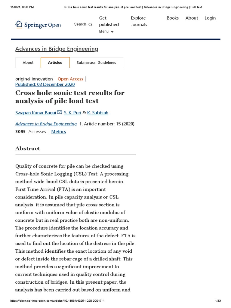 Cross Hole Sonic Test Results For Analysis of Pile Load Test - Advances ...