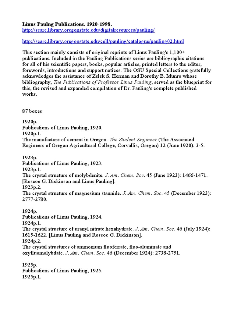Linus Pauling's Scientific Works | PDF | Chemical Bond | Chemistry