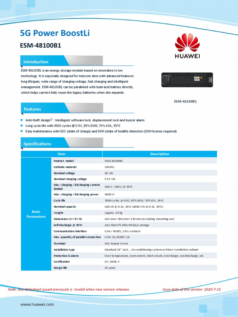 Huawei 5G Power BoostLi ESM-48100B1 Datasheet 02 (01074746-008 ...