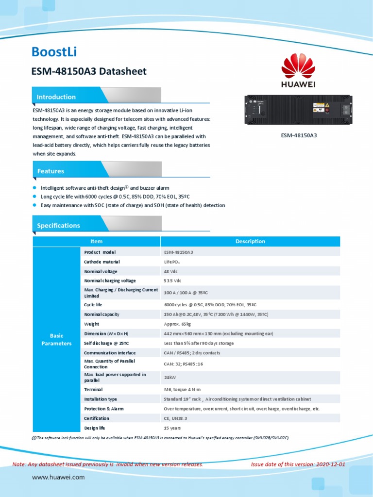 Huawei 5G Power BoostLi ESM-48150A3 Datasheet 01 (01075632) - (20201201 ...
