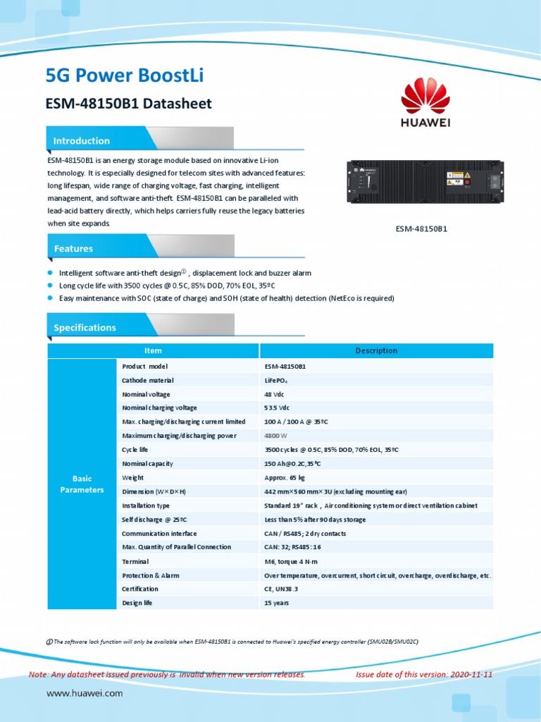 Huawei 5G Power BoostLi ESM-48150B1 Datasheet Draft A - (20201111 ...