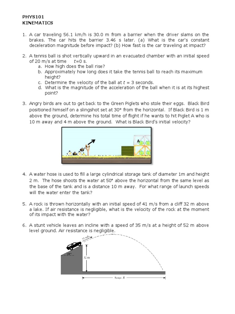 Kinematics - Problem Set | PDF | Acceleration | Velocity