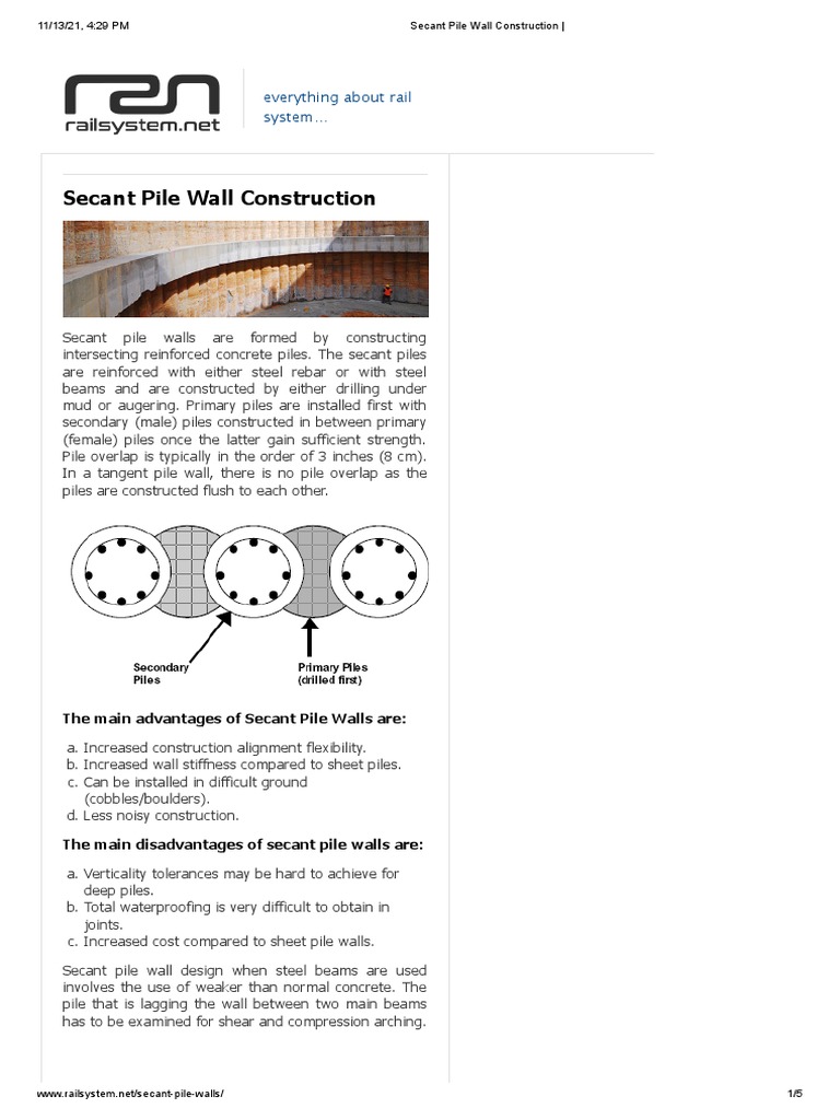 Secant Pile Wall Construction Overview | PDF | Deep Foundation | Concrete