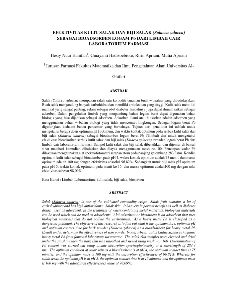 Bioadsorben Kulit dan Biji Salak untuk Limbah Pb | PDF