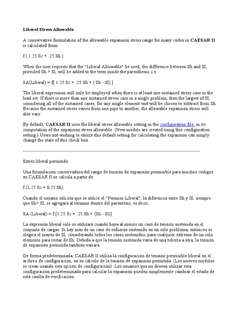 Estrés Liberal Permitido en CAESAR II | PDF | Métodos y materiales de ...