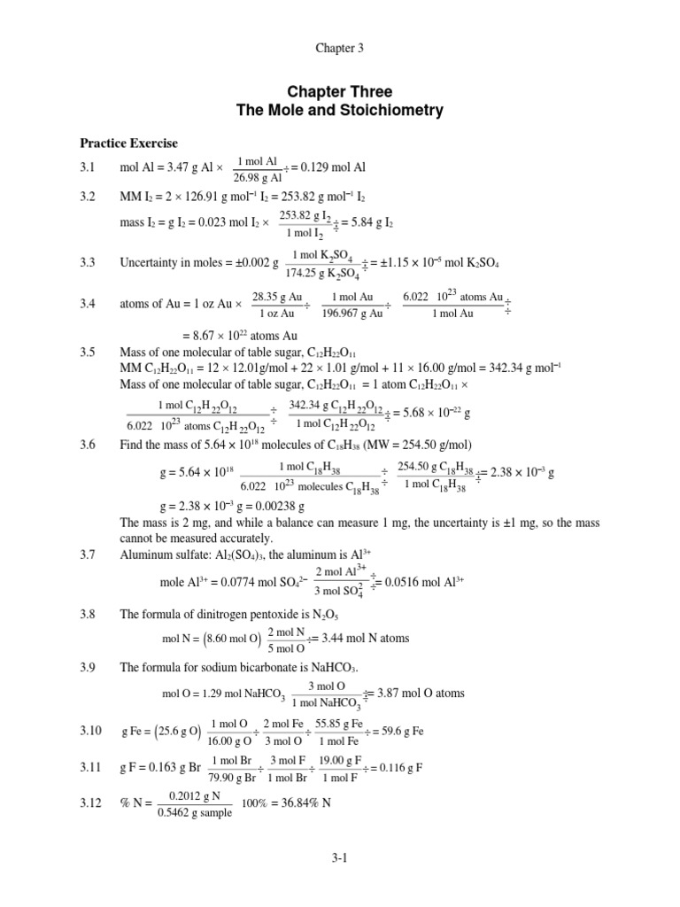 Chapter Three The Mole and Stoichiometry: Practice Exercise | PDF ...
