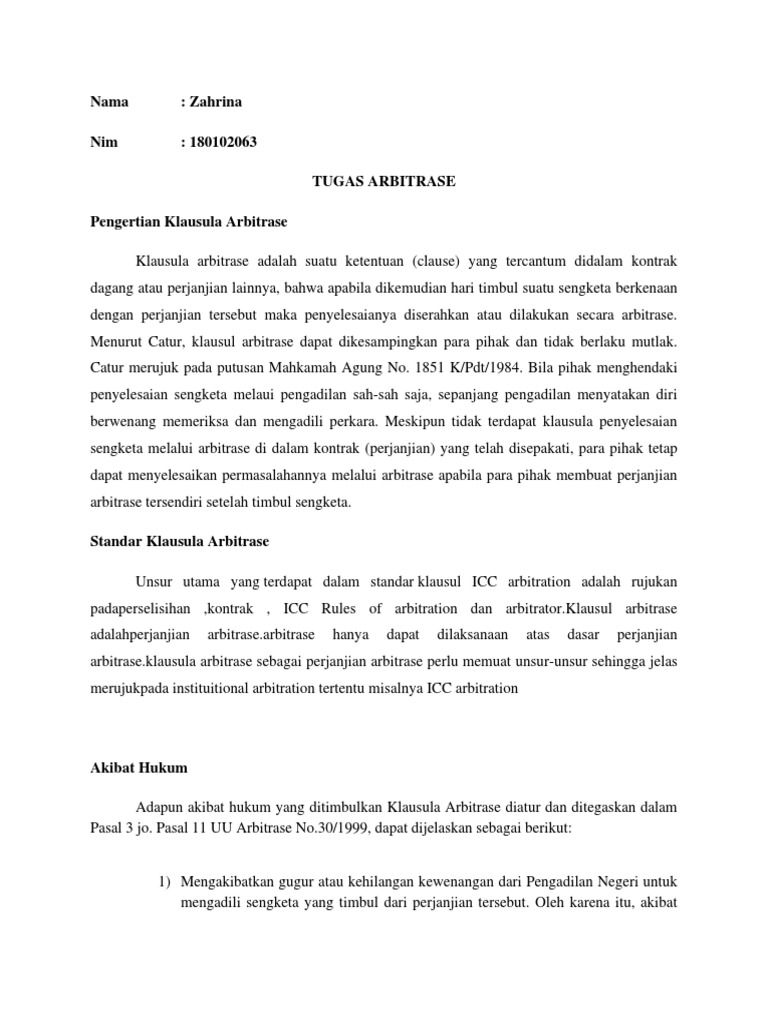Tugas Arbitrase-Dikonversi | PDF | Pengelolaan Keuangan & Uang | Hukum