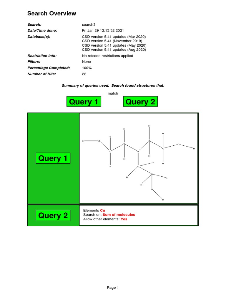 Query 1 Query 2: Search Overview | Download Free PDF | Chemistry ...