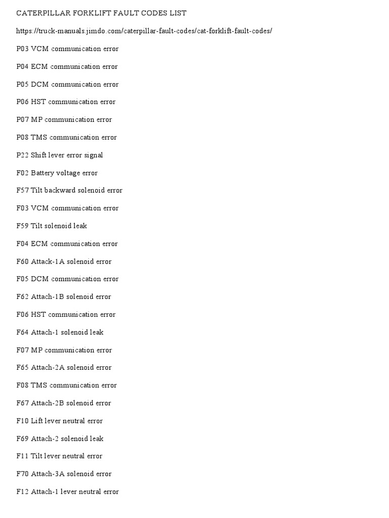 Caterpillar Forklift Fault Codes | PDF | Computer Engineering | Electrical Engineering
