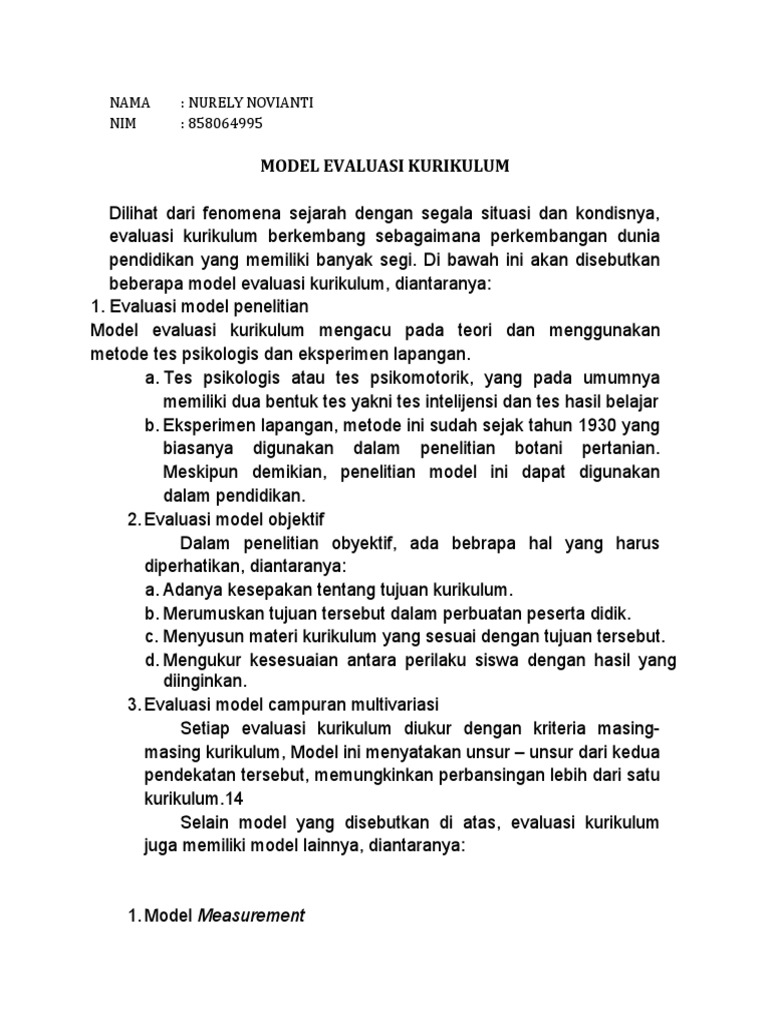 Model Evaluasi Kurikulum | PDF