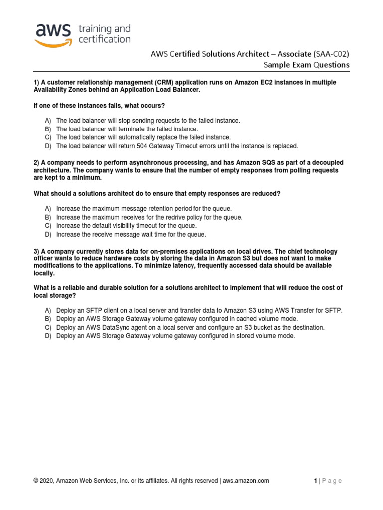 AWS Certified Solutions Architect - Associate (SAA-C02) Sample Exam ...
