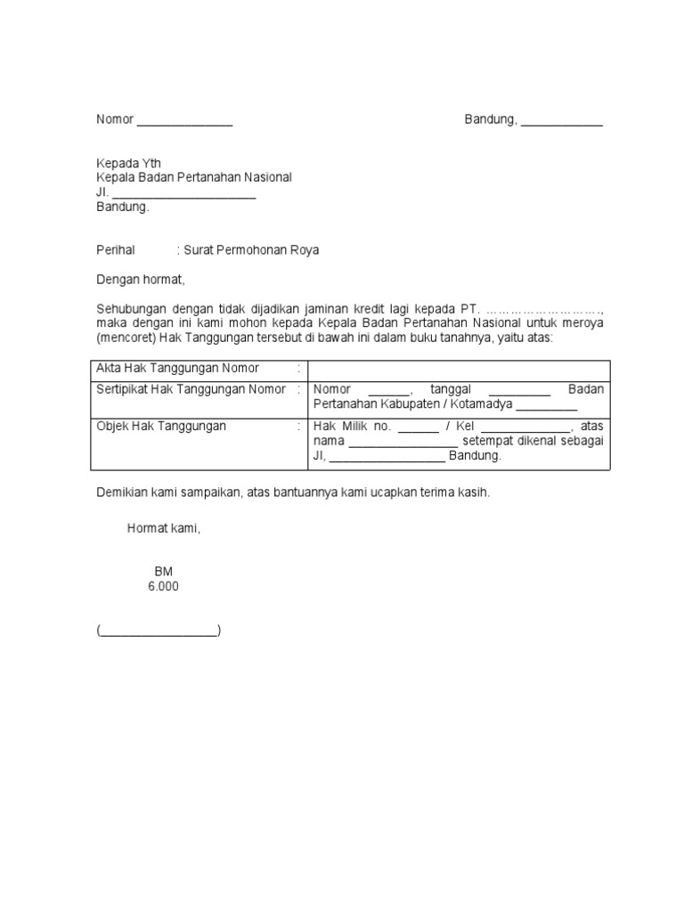 Permohonan Roya Hak Tanggungan | PDF