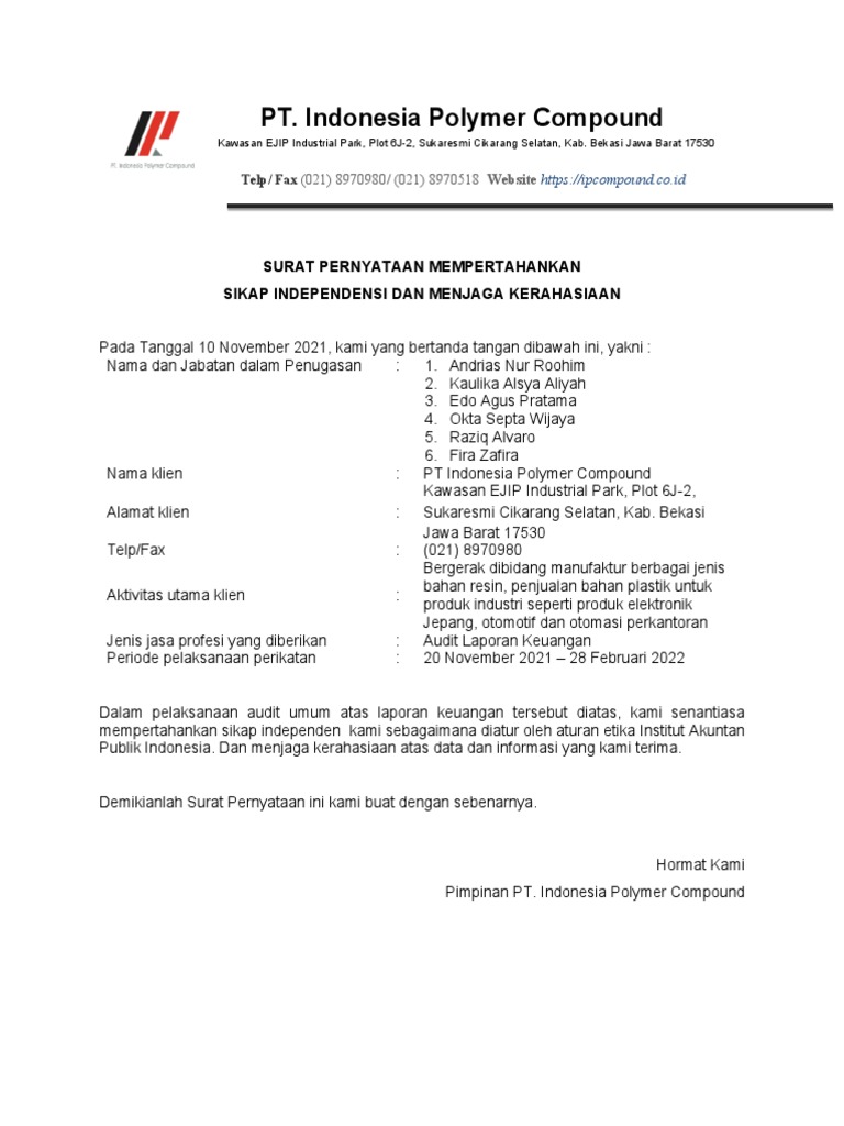 Lampiran Perintah AUDITING PT. Indonesia Polymer Compound | PDF
