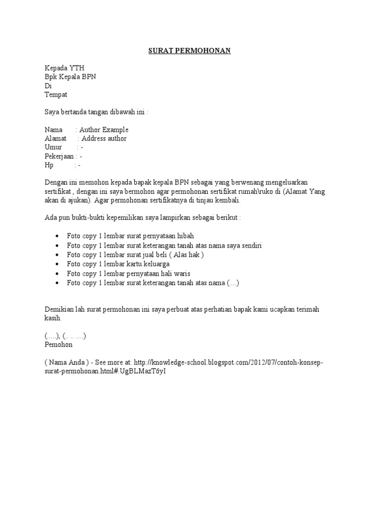 FORMAT SURAT PERMOHONAN Ke BPN | PDF