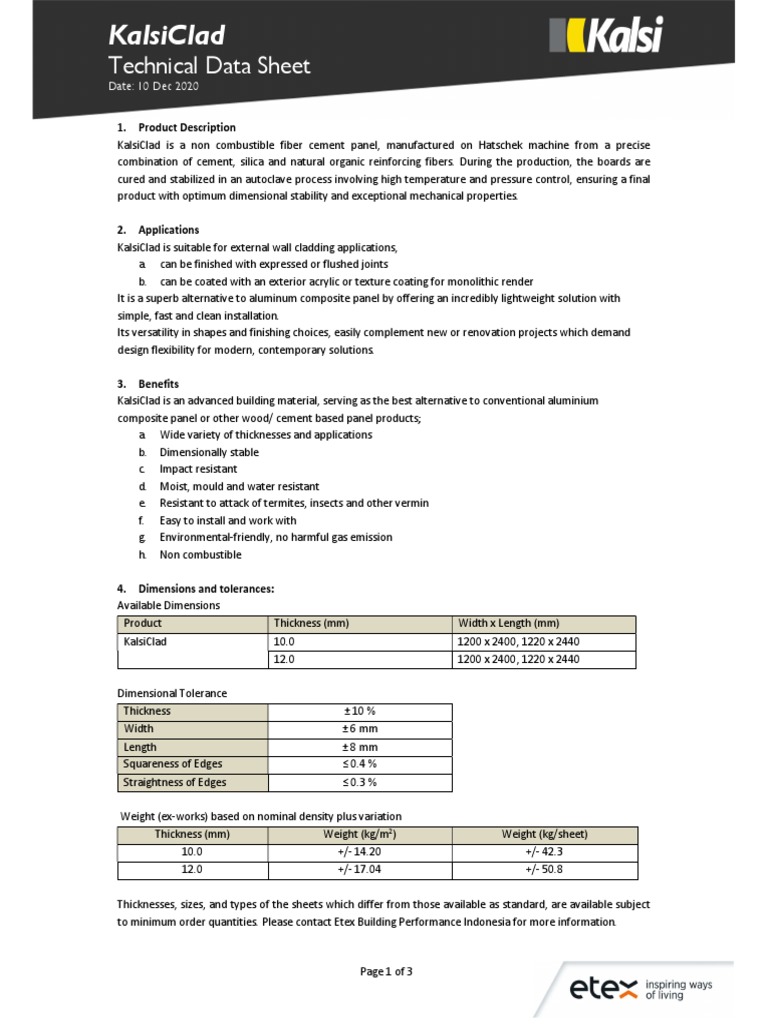 Tds Kalsiclad Technical Datasheet en 2020 12 | PDF | Composite Material ...