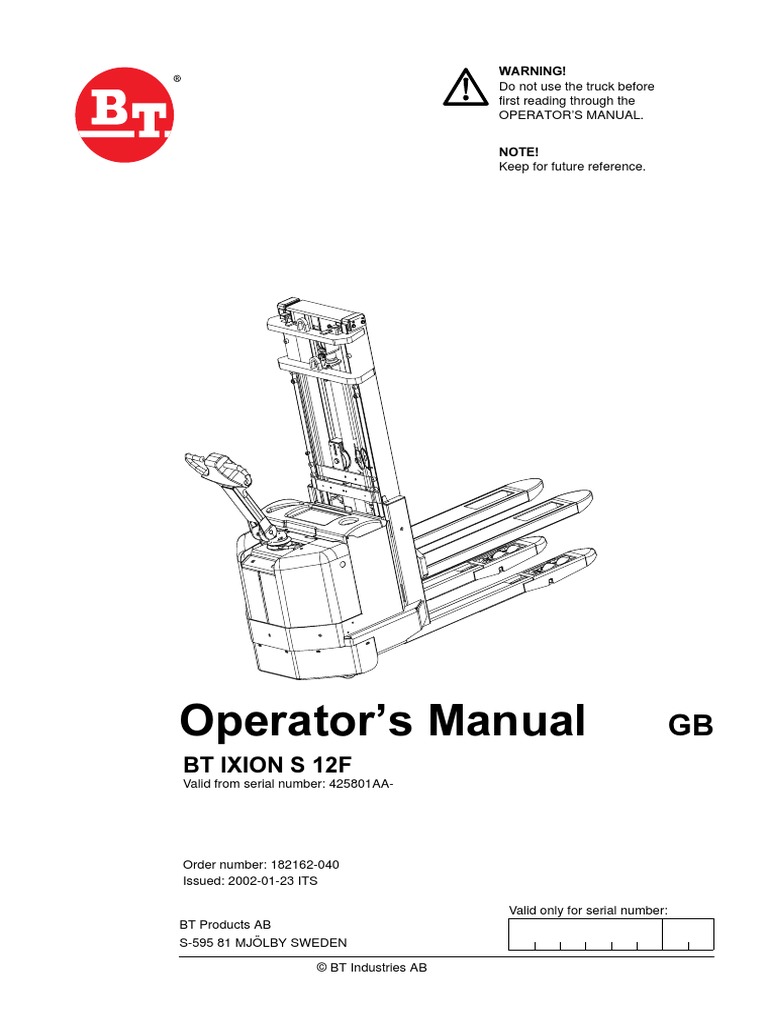 S 12F BT Operator Manual | PDF | Truck | Elevator