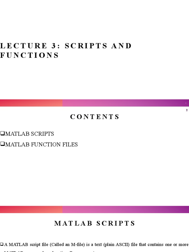 Lecture 3-Script and Function | PDF | Function (Mathematics) | Matlab