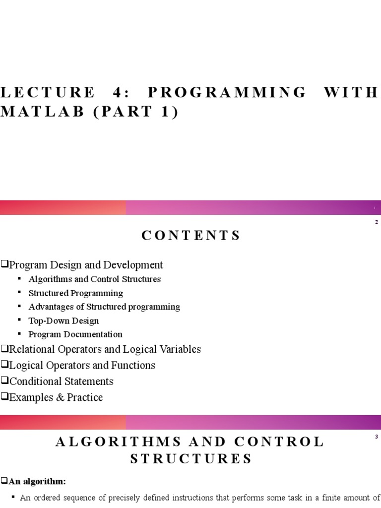 Lecture 4-Programming With Matlab | PDF | Control Flow | Computer ...