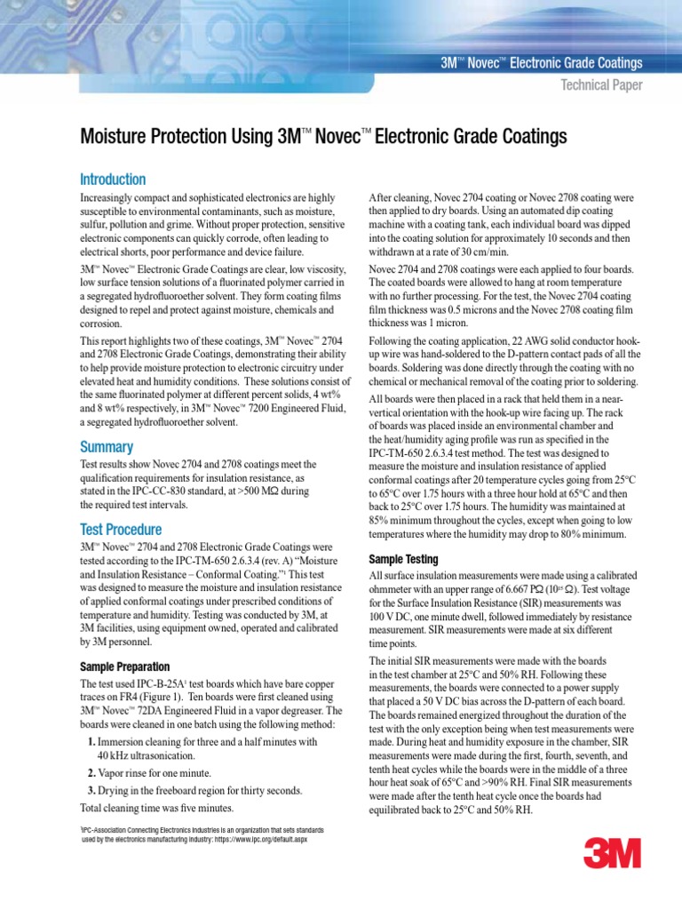 Moisture Protection Using 3M Novec Electronic Grade Coatings | PDF ...