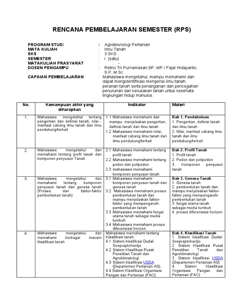RPS Ilmu Tanah 2021 | PDF | Teknologi & Rekayasa
