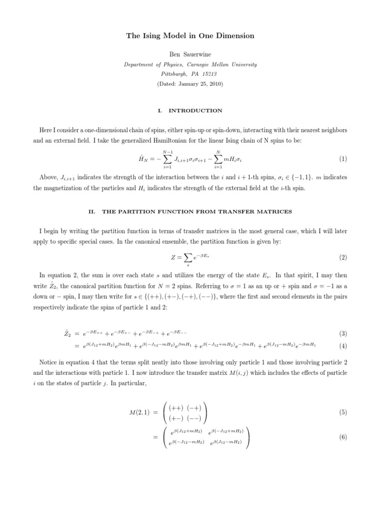 1D Ising Model | PDF | Eigenvalues And Eigenvectors | Linear Algebra