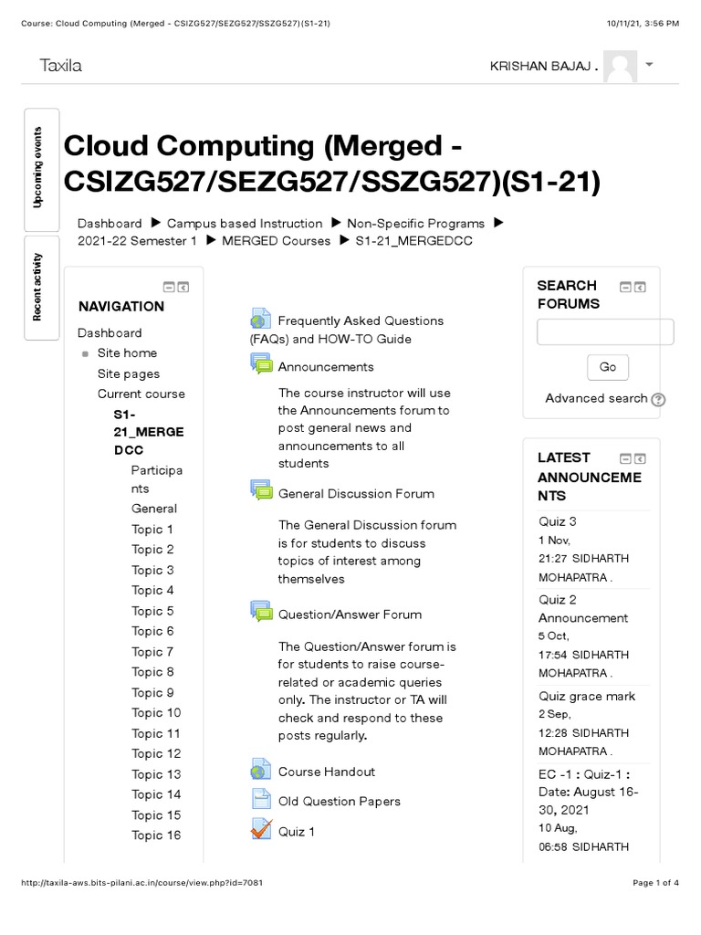 Course: Cloud Computing (Merged - CSIZG527:SEZG527:SSZG527) (S1-21) | PDF | Faq | Communication