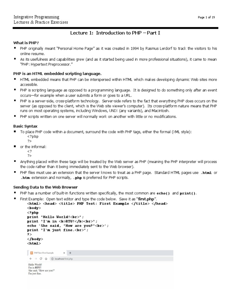 Introduction To Php Syntax Variables Strings And Dates Pdf Php Internet And Web