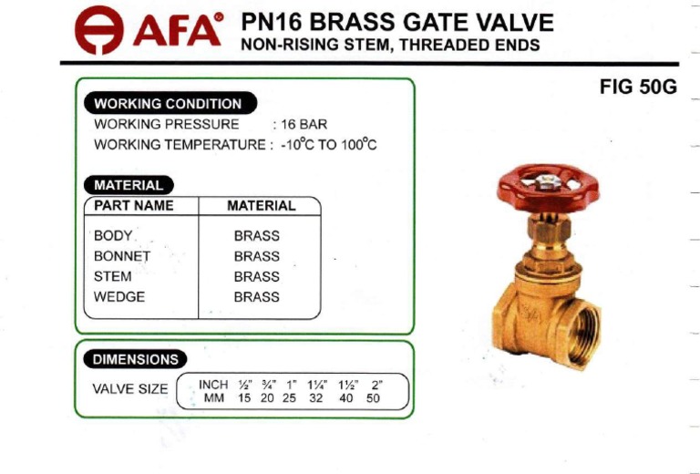 AFA Screw-Gate Valve Type Brass Fig.50G (16 Bar) | PDF