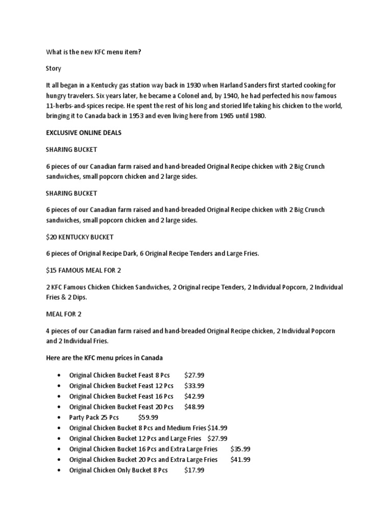 What Is The New KFC Menu | PDF | Food And Drink Preparation | Cuisine ...