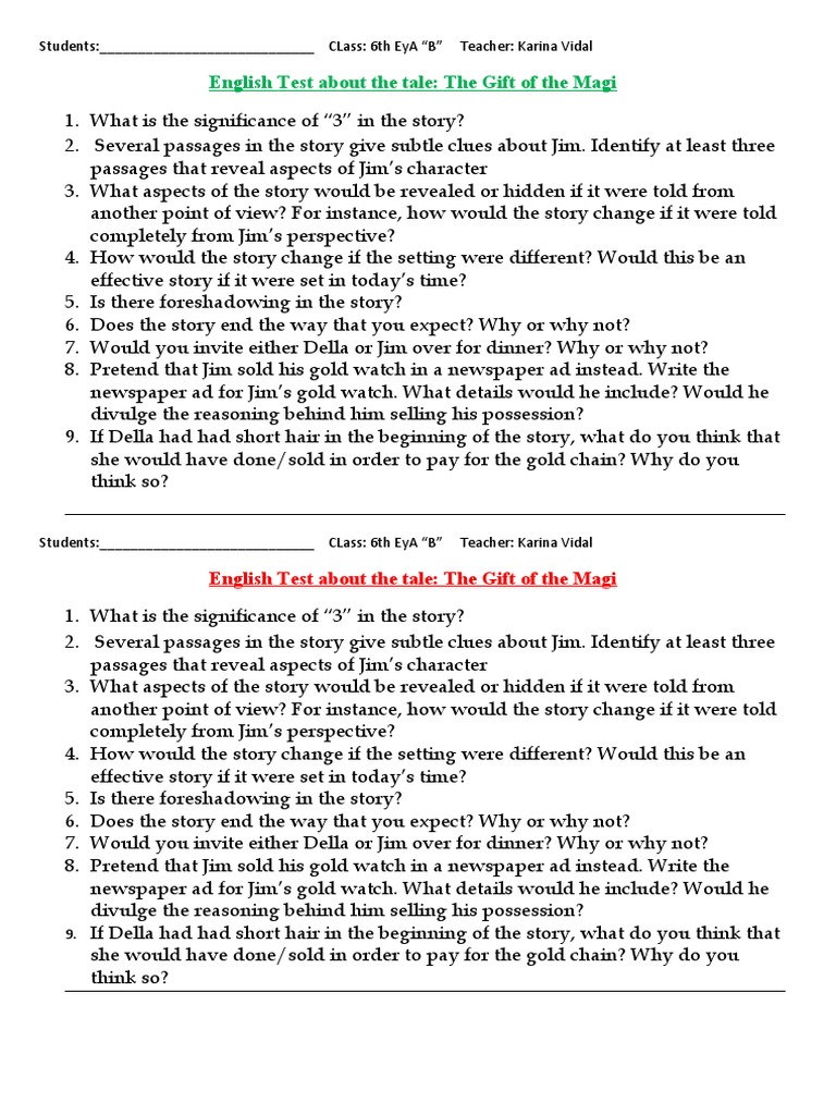 The Gift of The MAgi - Test | PDF | Narration